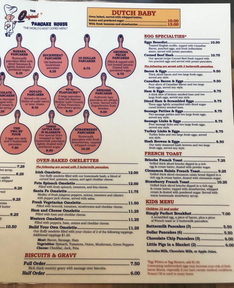 Menu at The Original Pancake House restaurant, Normal