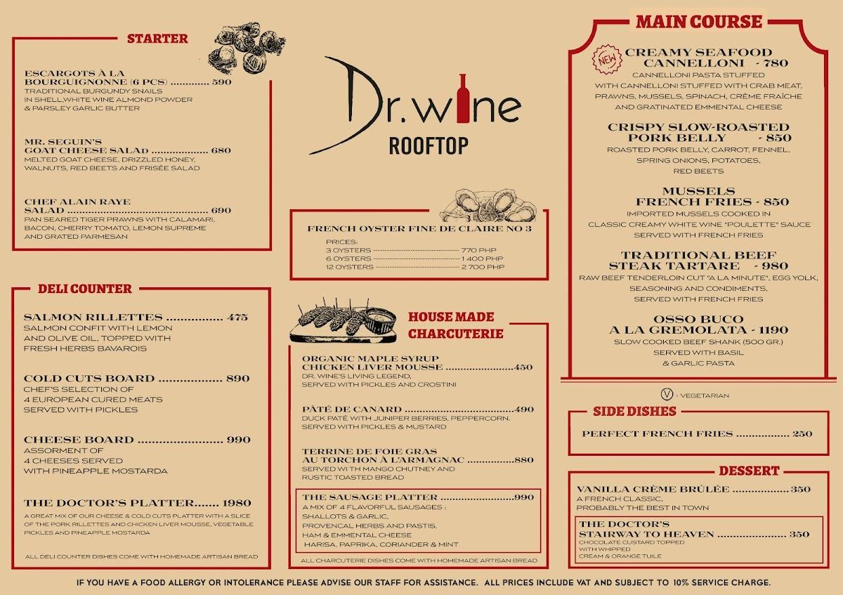 Menu at Dr. Wine Rooftop Restaurant, Makati