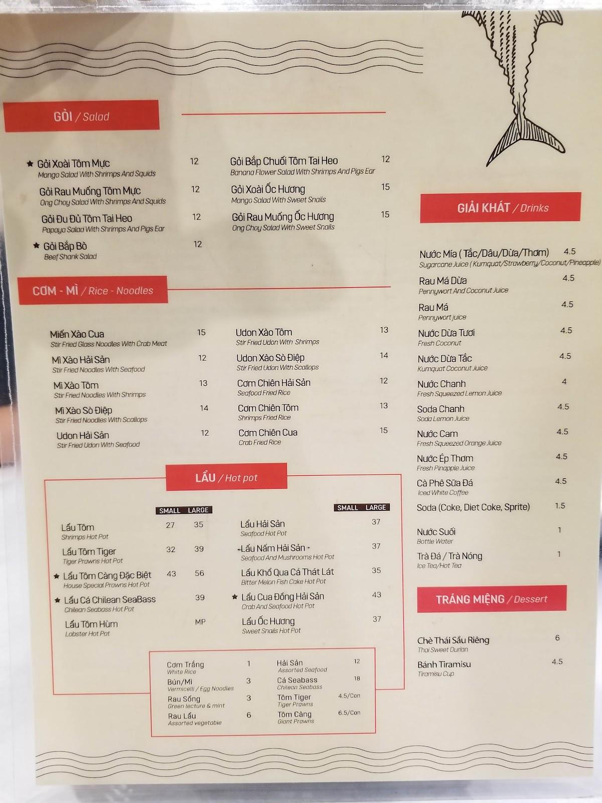 Menu at Lẩu Tôm 5 Ri restaurant, Fountain Valley