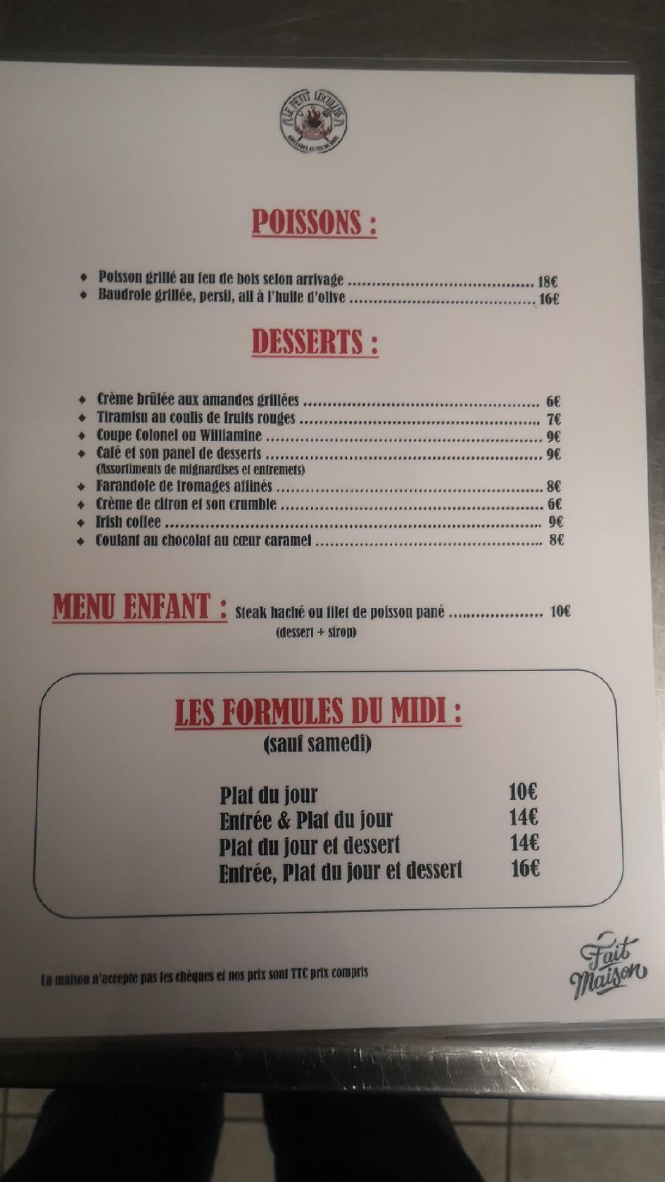 Menu au Le Petit Lucullus restaurant, Montpellier