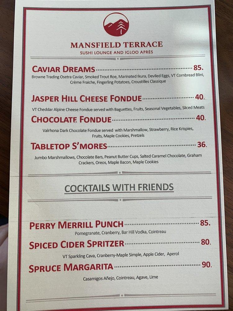Menu at Mansfield Terrace: Igloos and Sushi Lounge restaurant, Stowe