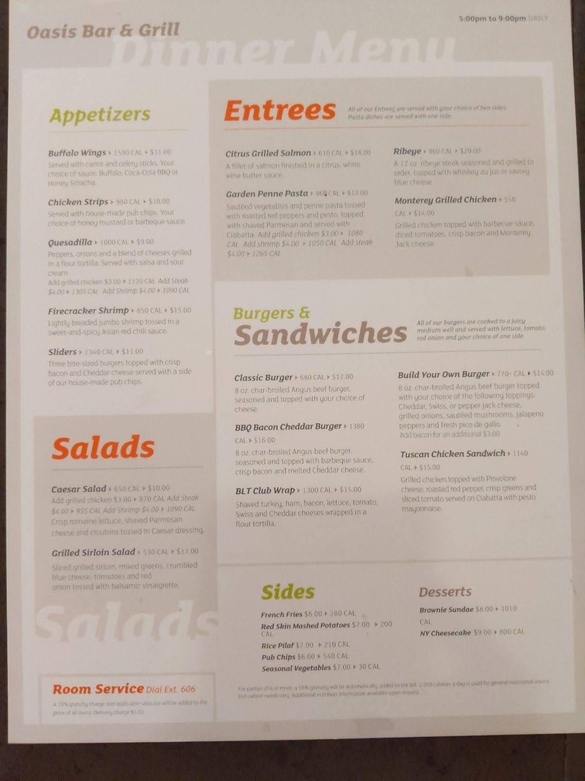 Menu at Oasis Bar & Grill, Roswell