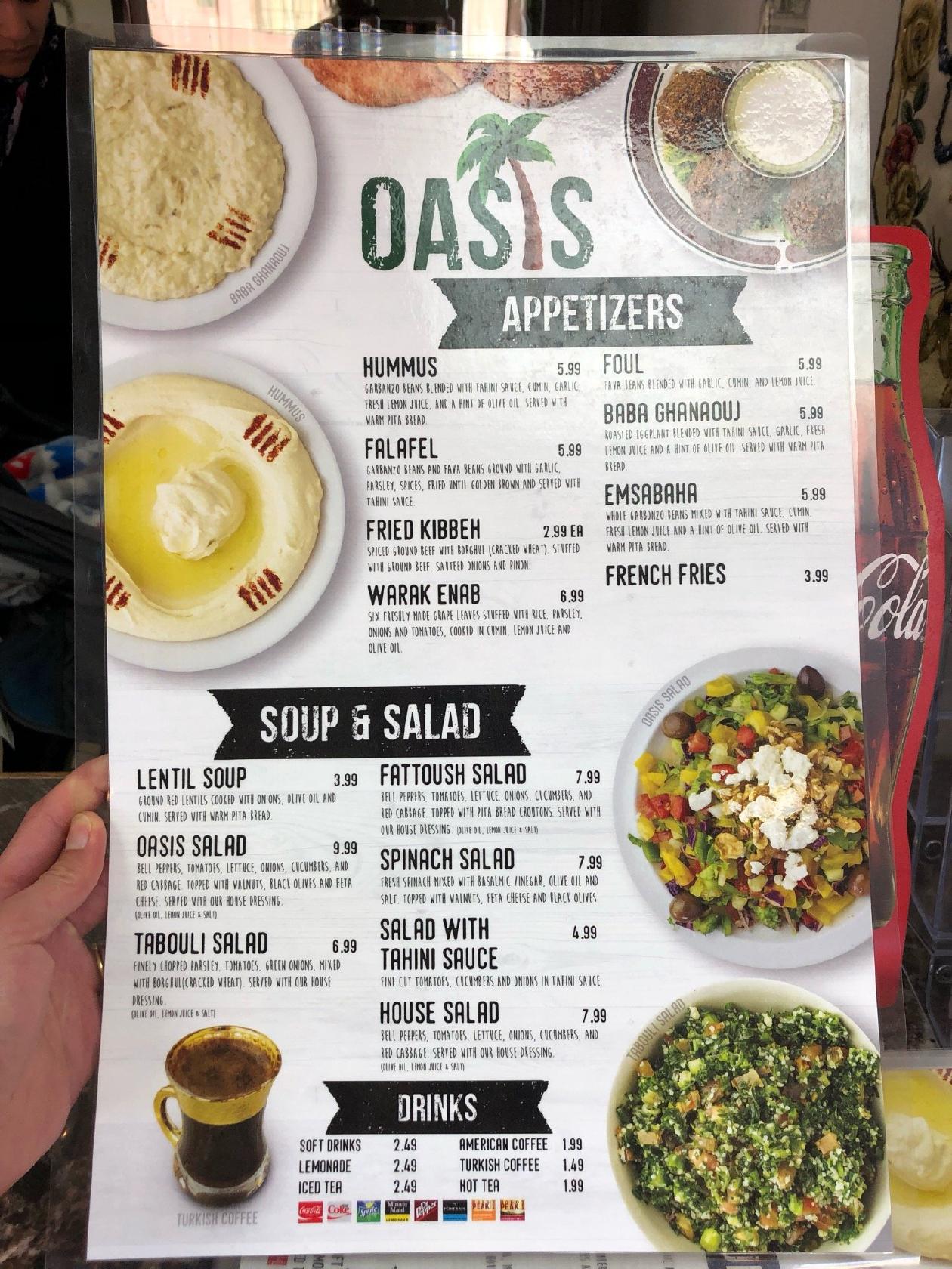 Menu at Oasis Mediterranean restaurant, Gallup, W Maloney Ave