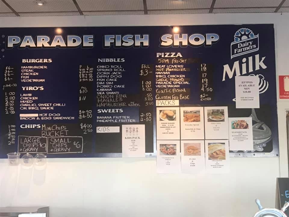 Menu at Parade Fish Shop restaurant, Port Macdonnell