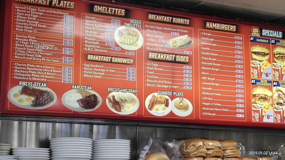 Menu at Riverwalk burgers and grill fast food, Riverside