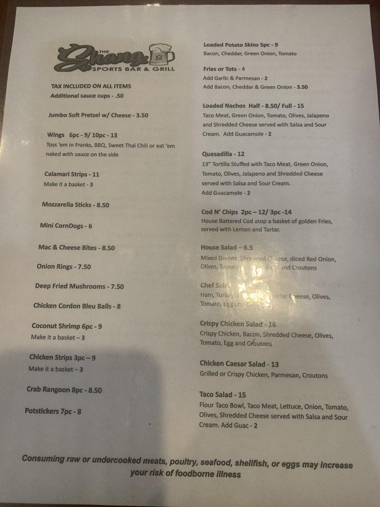Menu at The Shang Sports Bar and Grill, Shelton