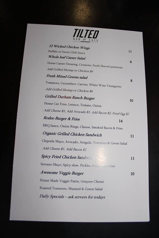 Carta de Tilted Bar & Eats, Reno