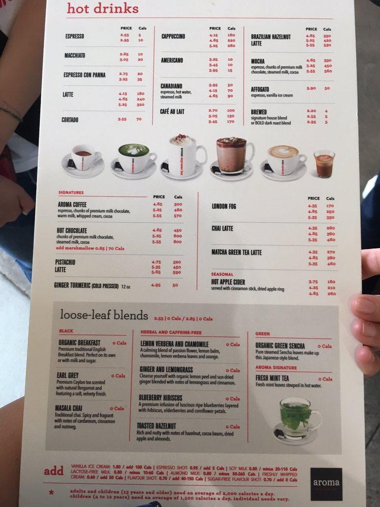 Menu at Aroma Espresso Bar, Niagara-on-the-Lake