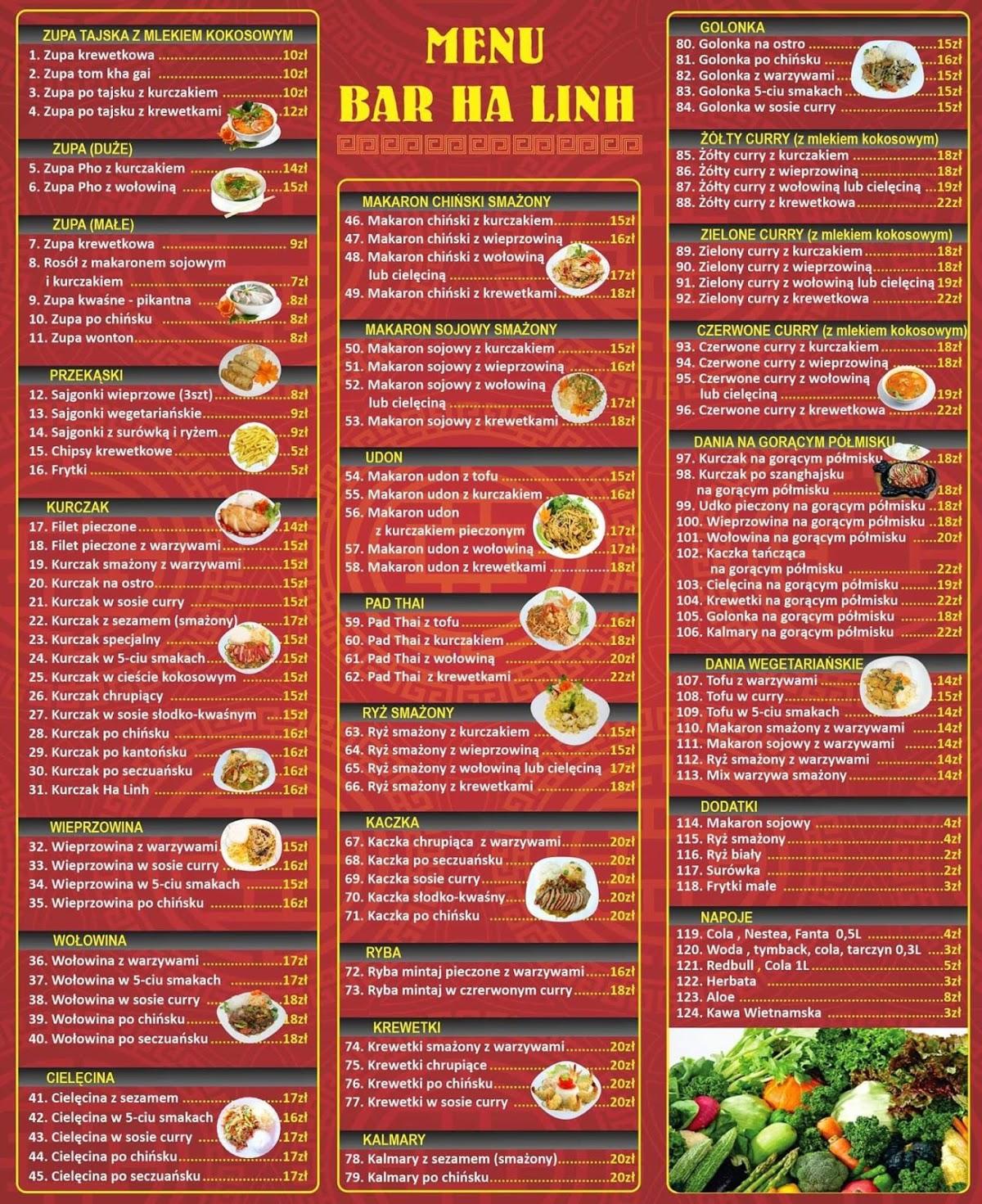 Menu at Ha Linh restaurant, Warsaw, Wolska 50 paw 6 A/7