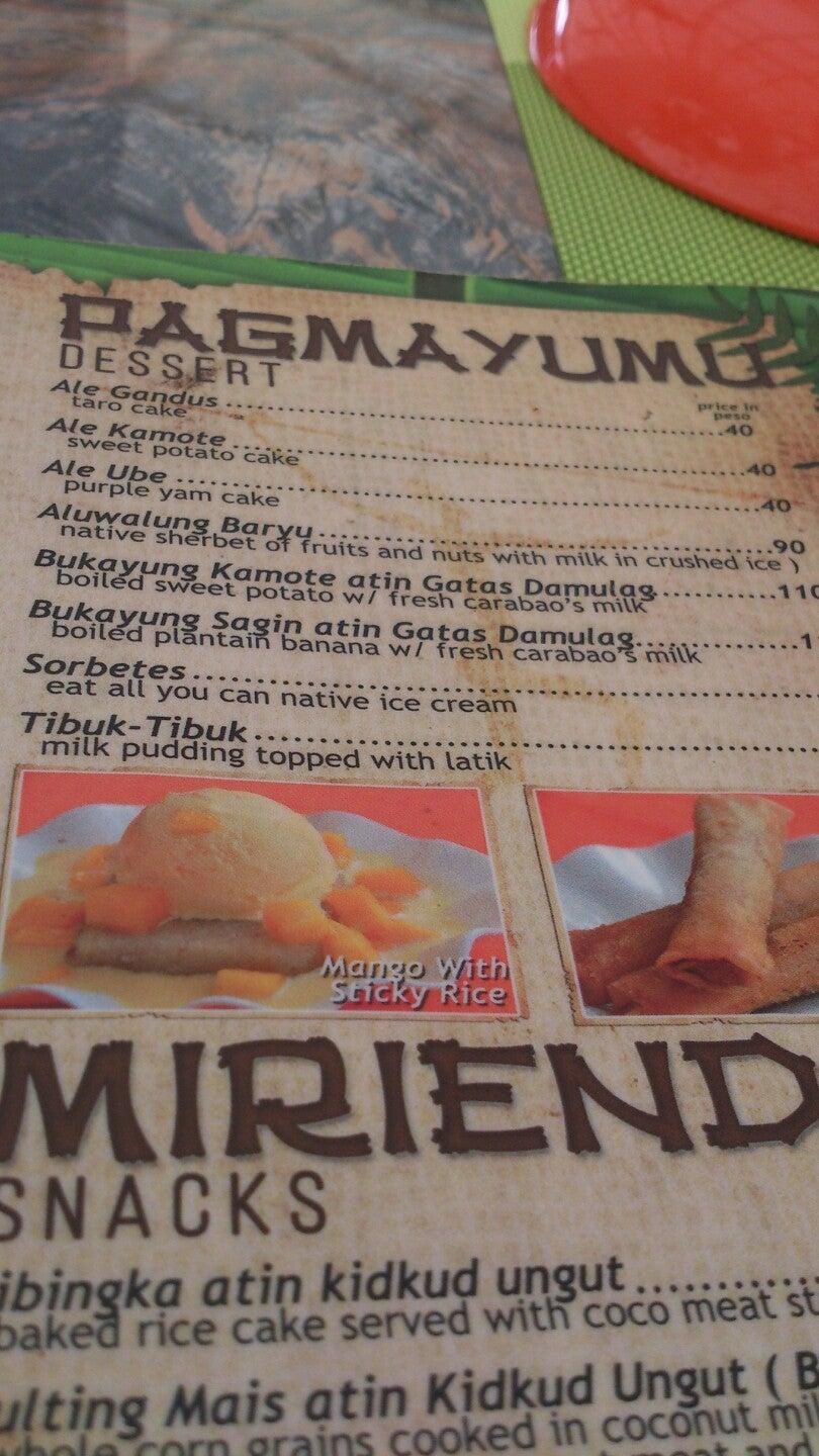 Menu at Matam-ih restaurant, Angeles