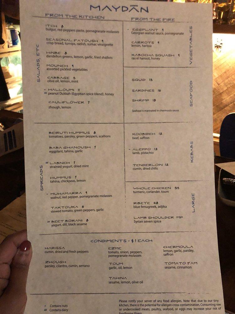 Menu at Maydan restaurant, Washington, Florida Ave NW