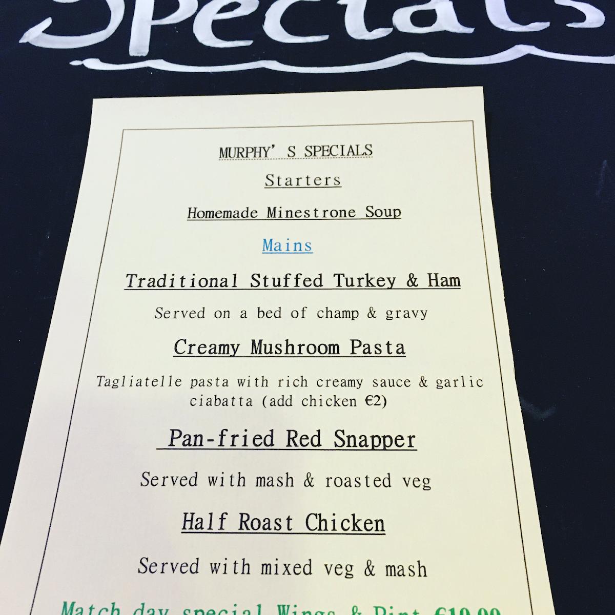 Menu at Murphys Bar, Blessington, 20 Main St