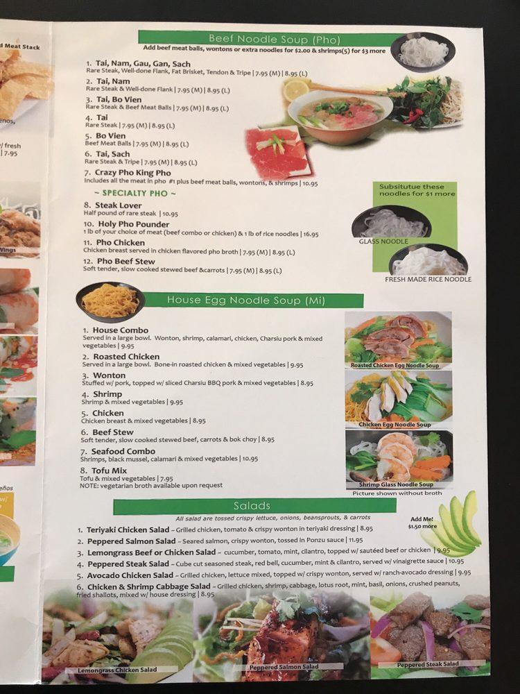 Menu at Pho Fresh restaurant, Rancho Cordova