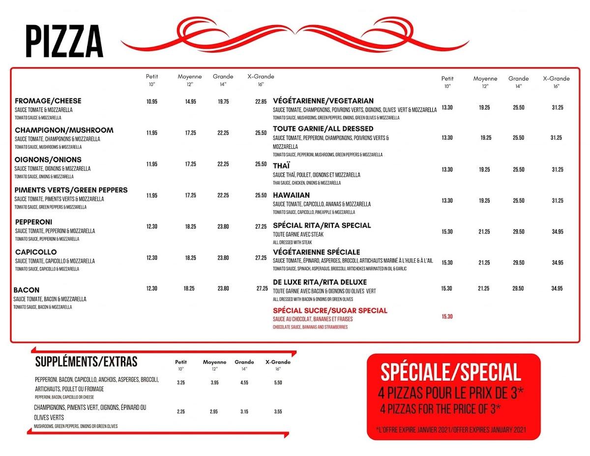 Menu at Pizzeria Casa Rita, Beaconsfield