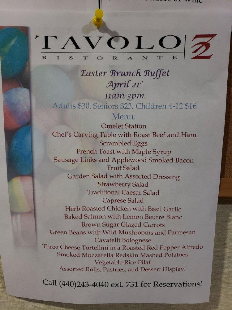 Menu at Tavolo 72 restaurant, Middleburg Heights