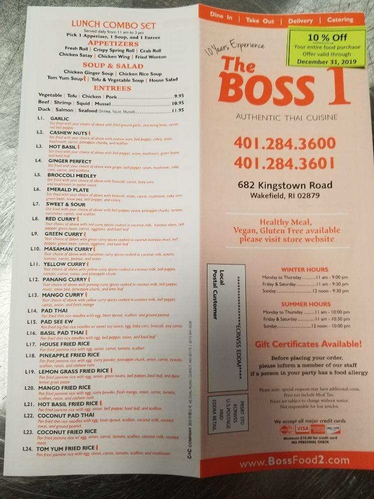 Menu at The Boss Restaurant, South Kingstown