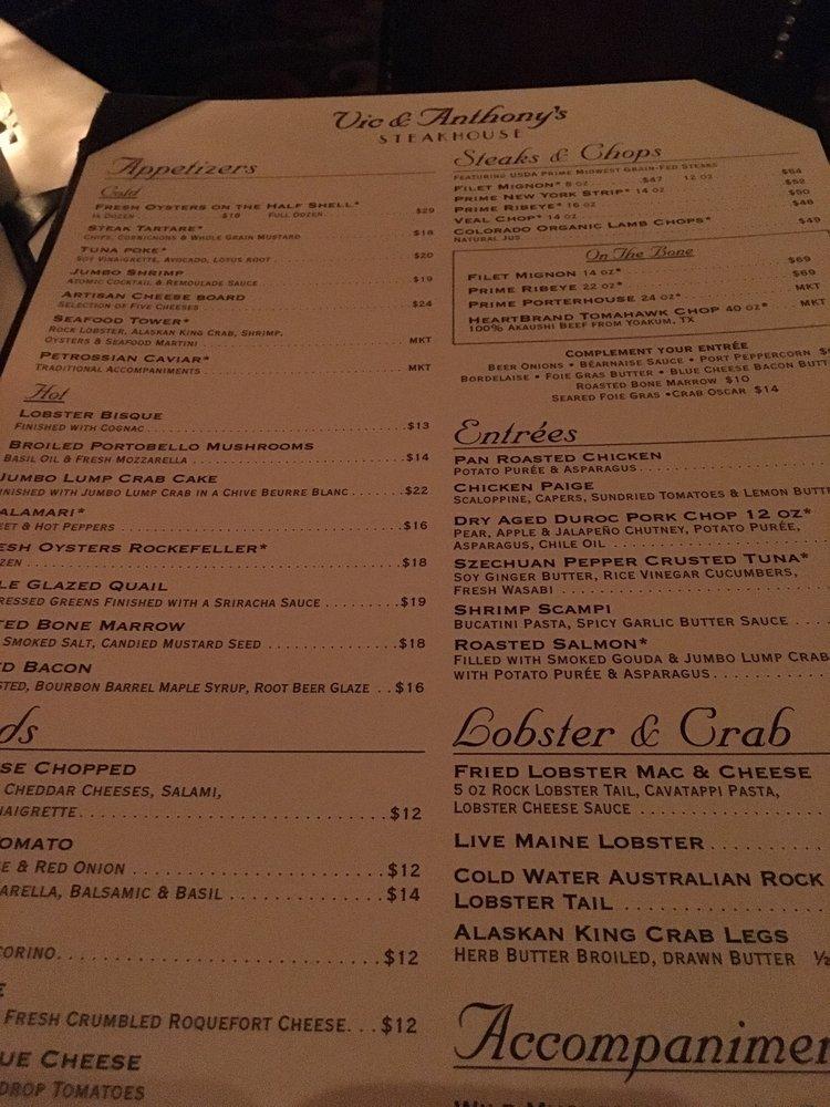 Menu at Vic & Anthony's Steakhouse, Las Vegas