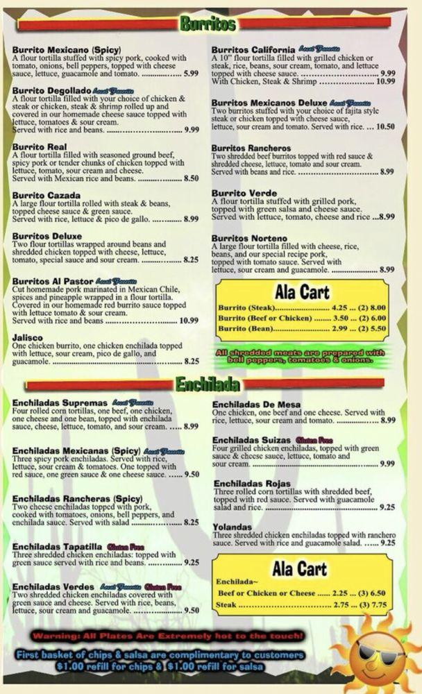 Menu at Casa Mexicana Rhinelander restaurant, Rhinelander