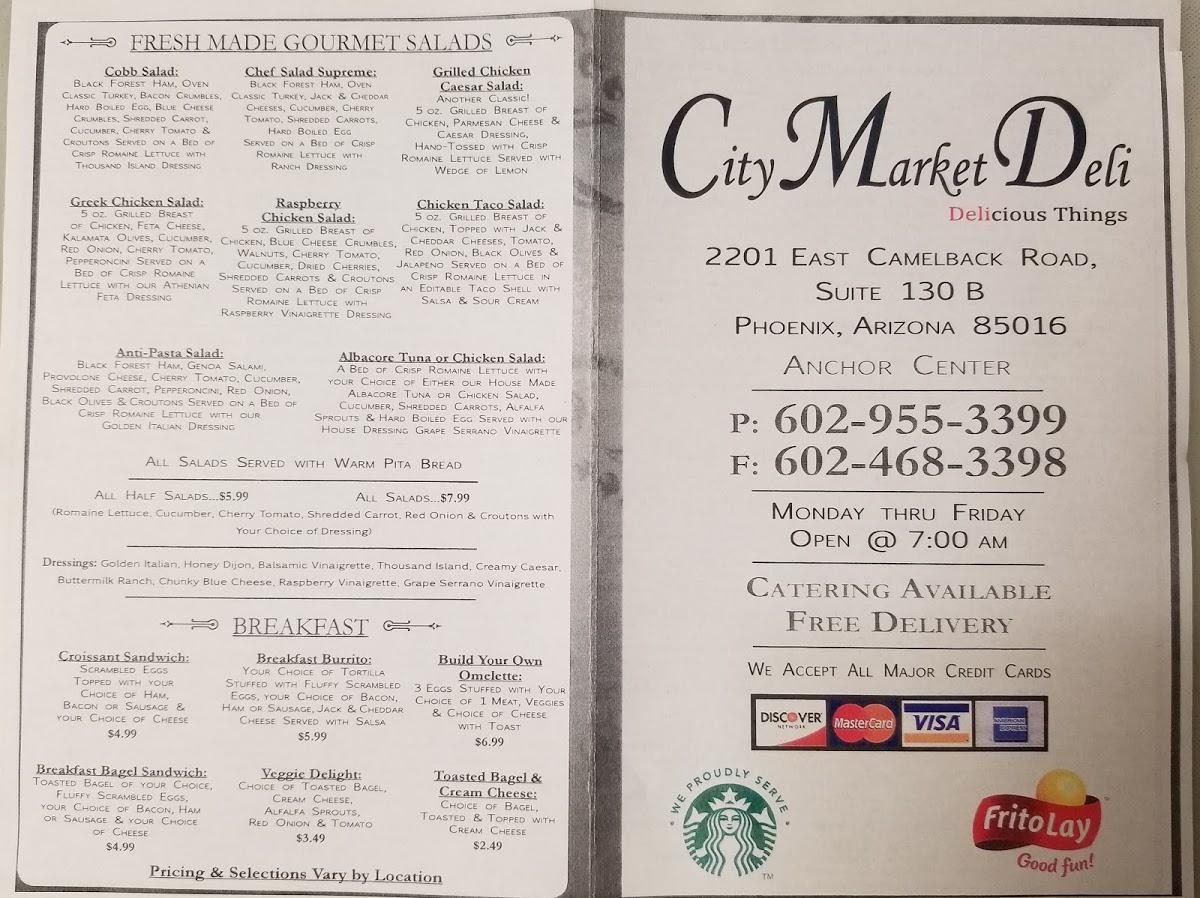 Menu at City Prime Deli&Catering restaurant, Phoenix