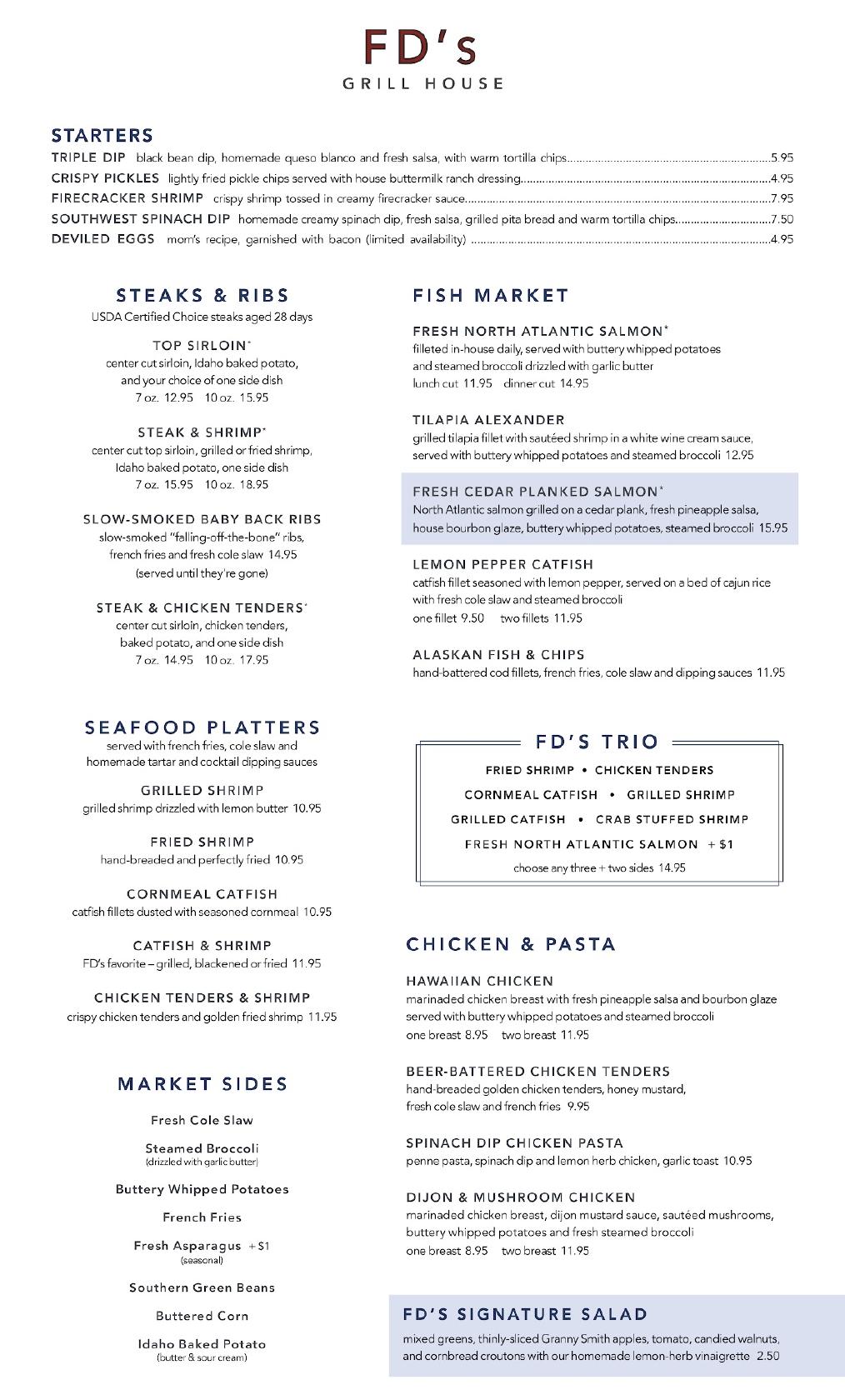 Menu at FD's Grillhouse pub & bar, Springfield