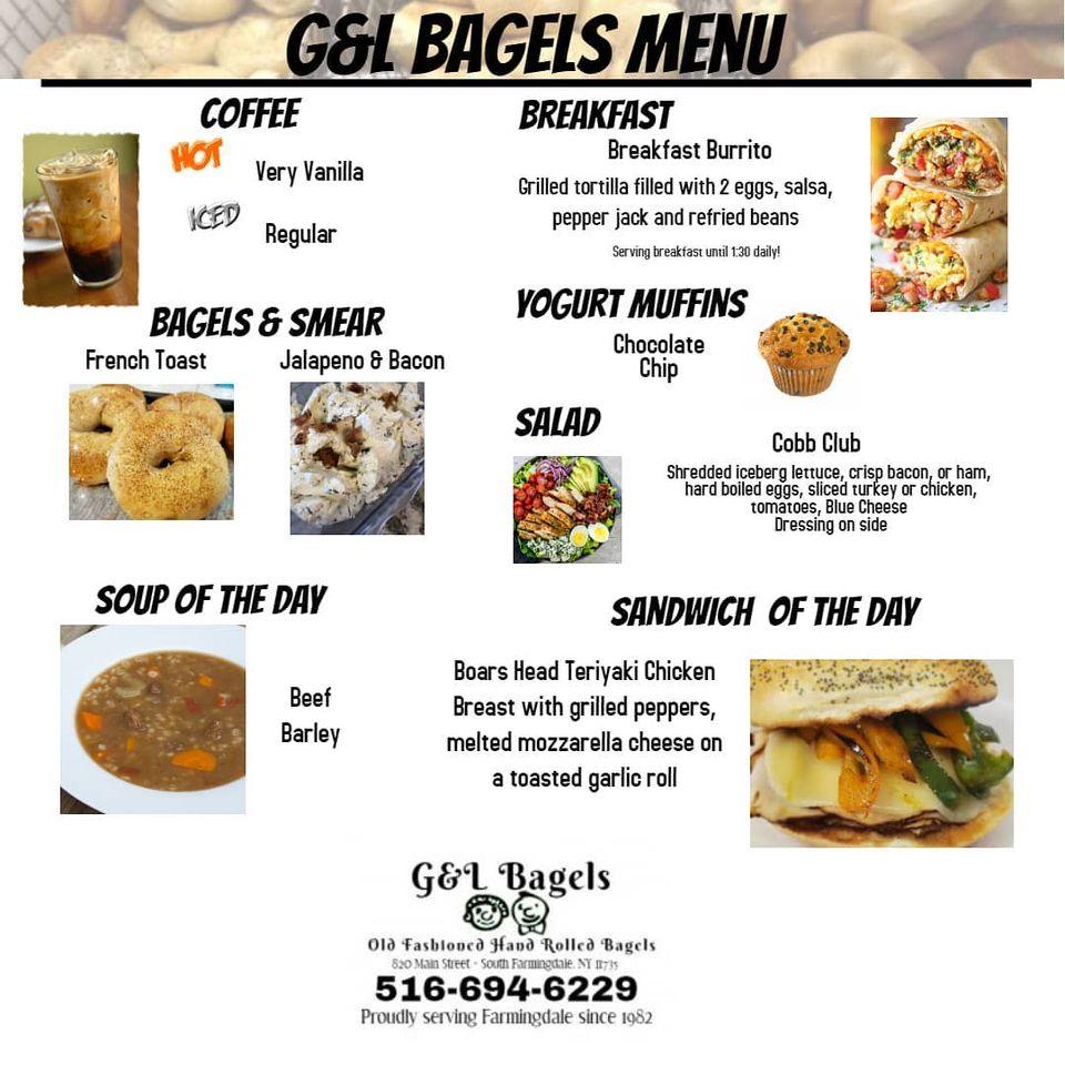 Menu at G&L Bagels restaurant, South Farmingdale