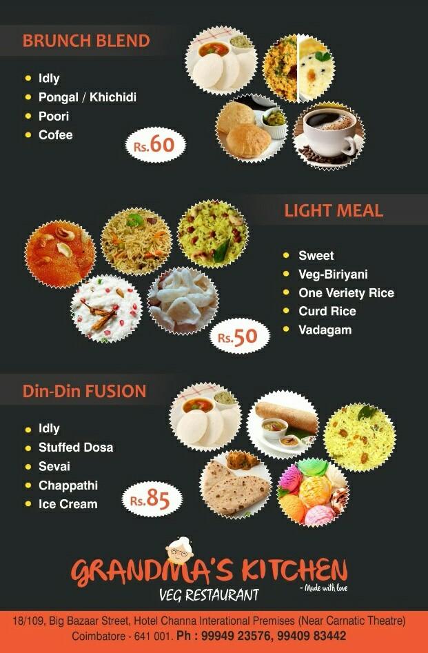 Menu at Grandmas Kitchen Veg Restaurant, Coimbatore, XXV7+5R4