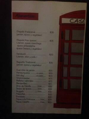 Menu at La Casetta cafe, Mexico City
