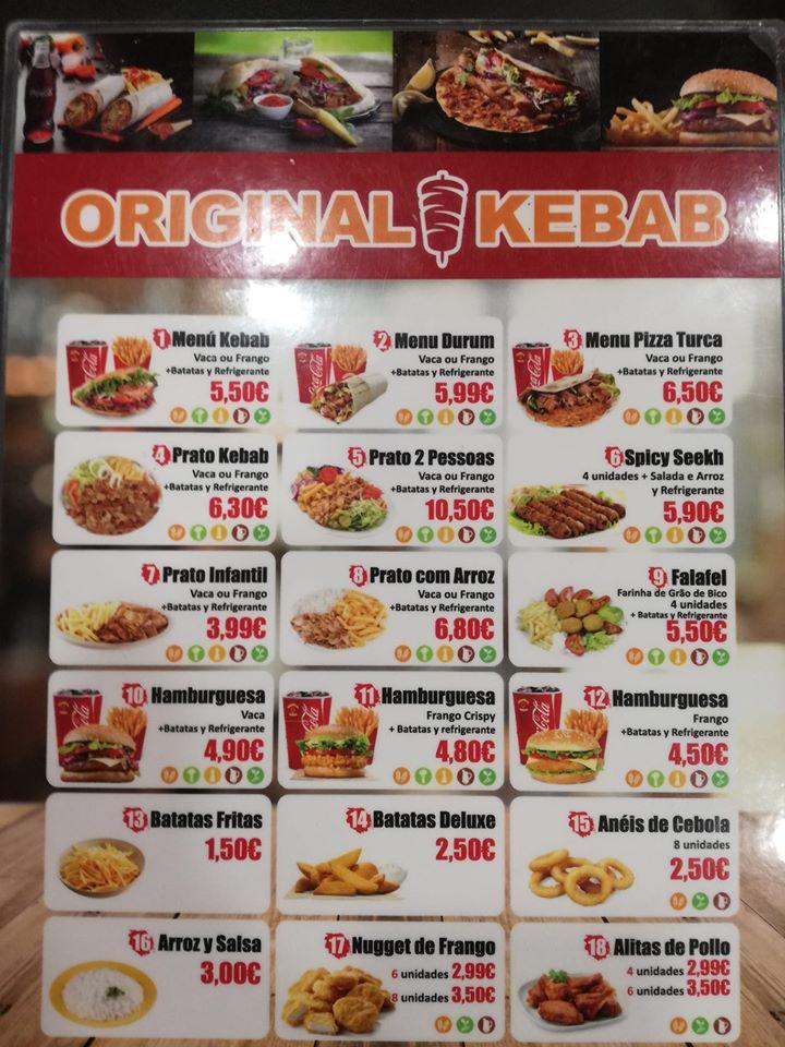 Menu at Original Kebab restaurant, Funchal