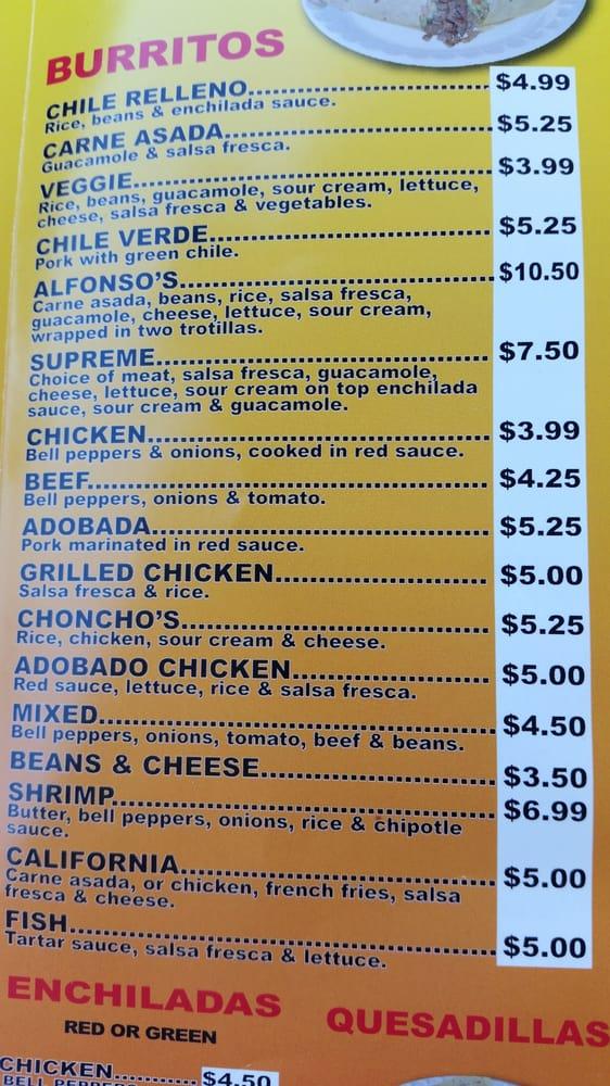 Menu at Paco's Tacos of Ogden restaurant, Marriott-Slaterville