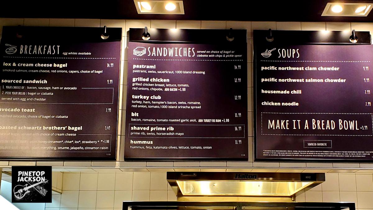 Menu at Sourced Market restaurant, SeaTac