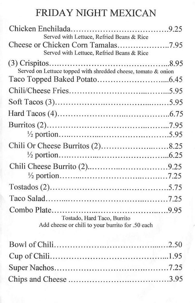 Menu at The Bar, Unadilla