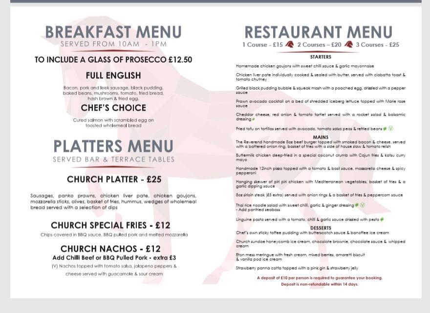 Menu at The Church Chester Bar & Restaurant, Chester