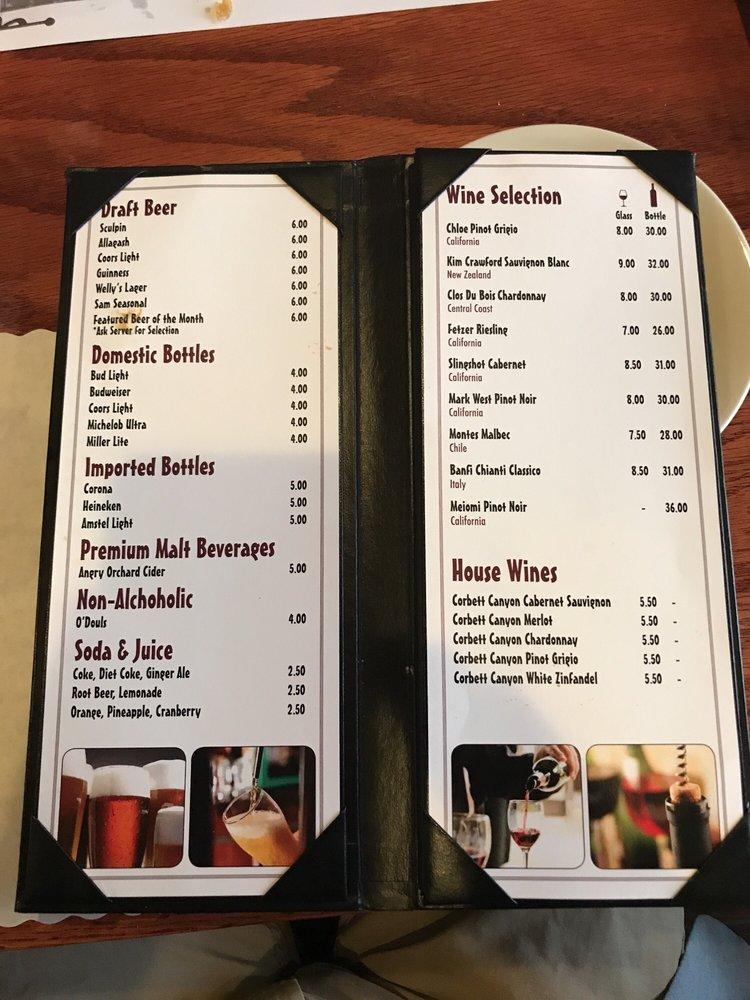 Menu at Welly's Marlborough pizzeria, Marlborough