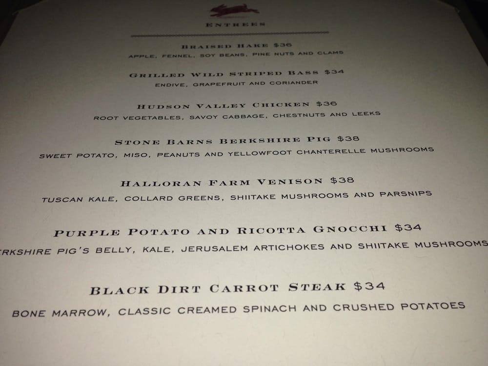 Menu at Blue Hil restaurant, New York City, 75 Washington Pl