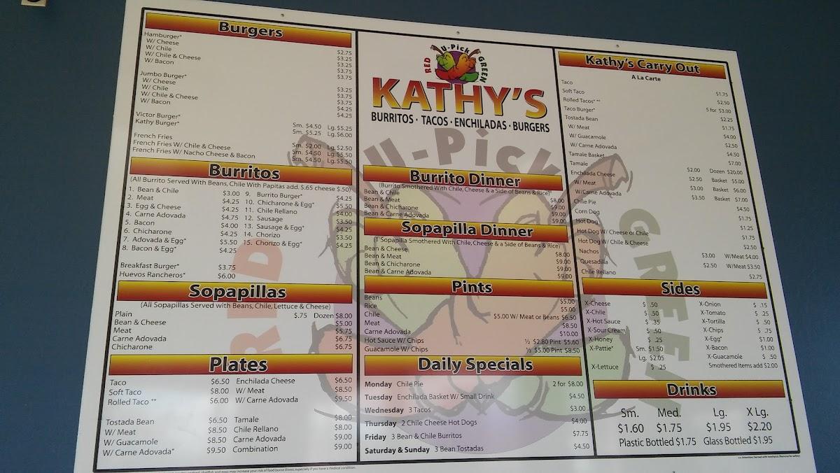 Menu at Kathy's Carry Out restaurant, Albuquerque