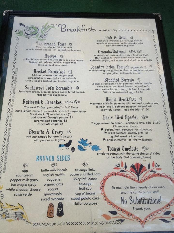 Carta del restaurante Ria's Bluebird, Atlanta
