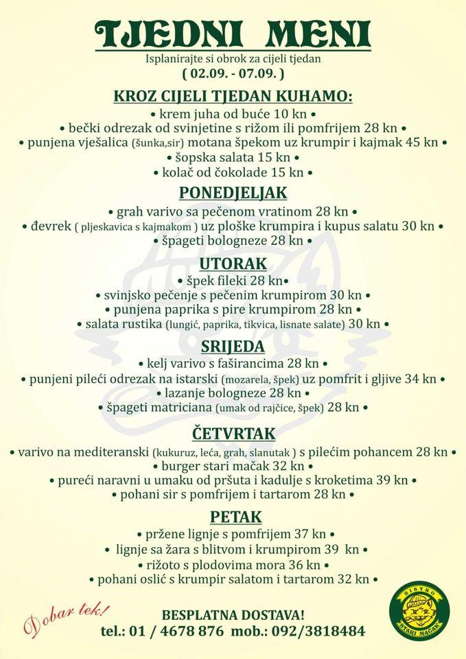 Menu at Bistro "Stari Mačak" restaurant, Zagreb