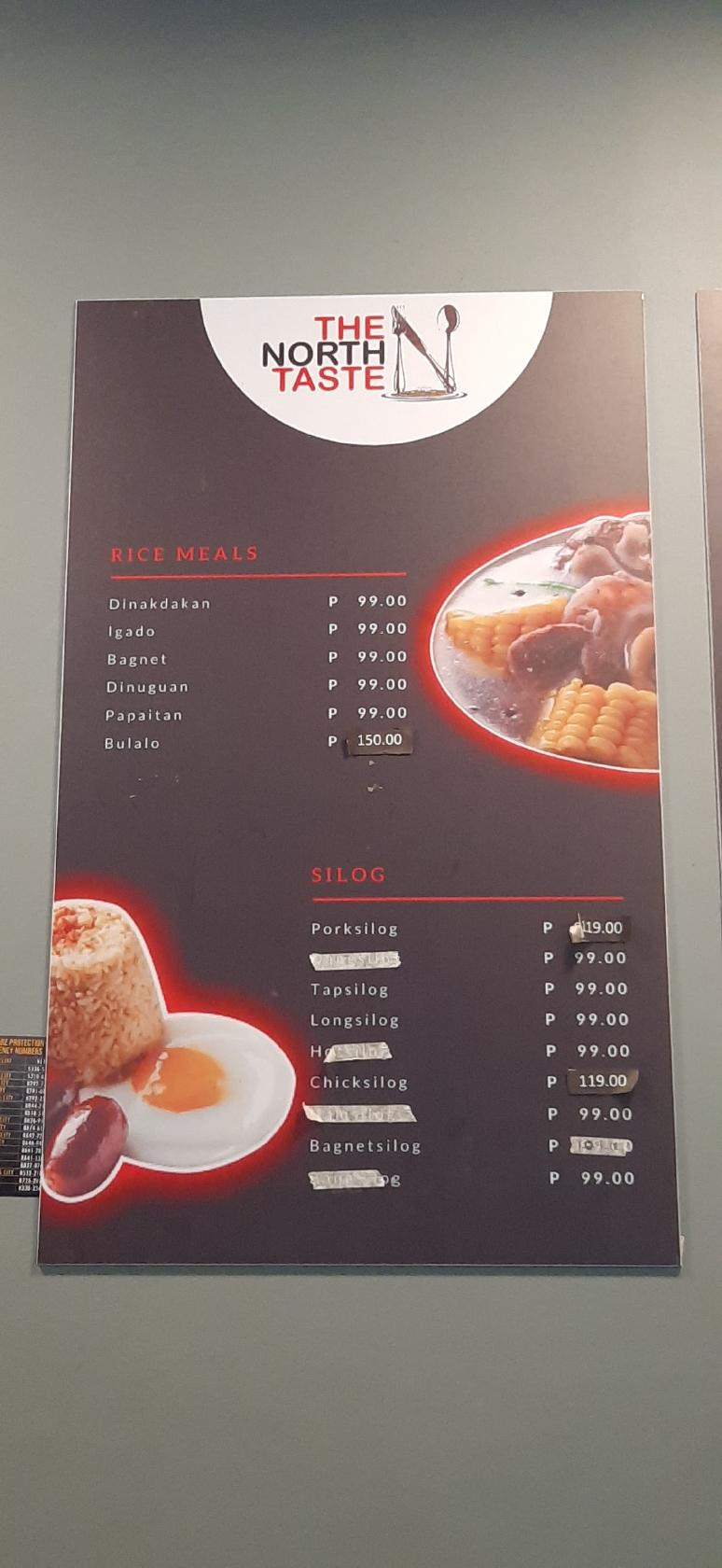 Menu at The North Taste restaurant, Quezon City