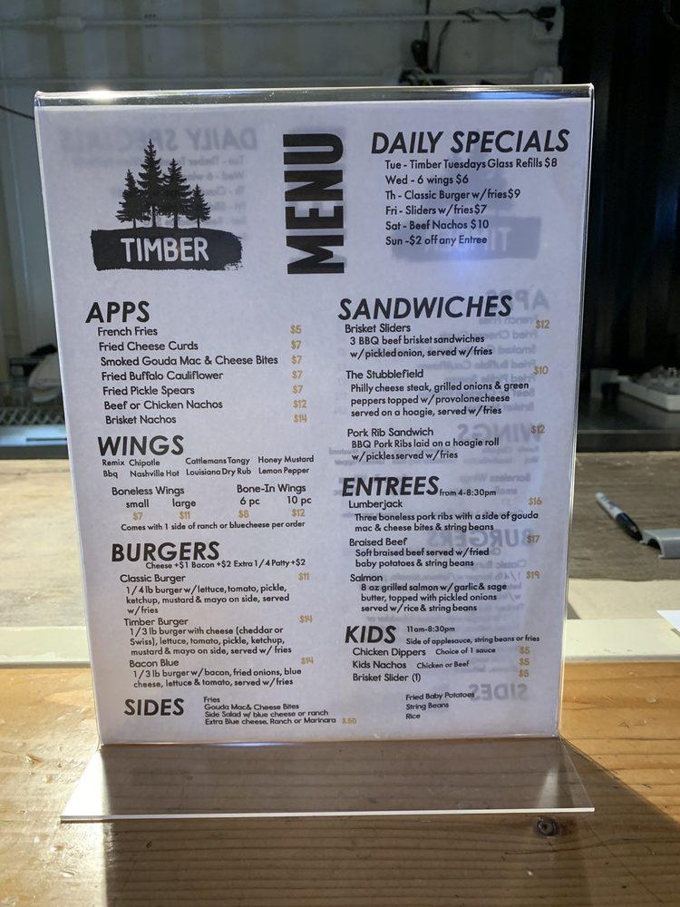 Menu at Timber pub & bar, Pullman