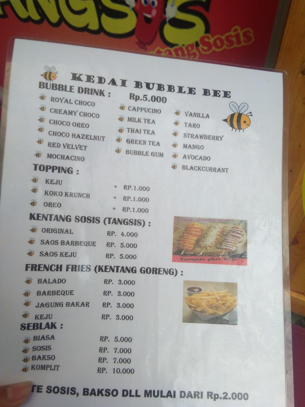 Menu at Bubble Bee & TANGSIS PONSER cafe, South Tangerang