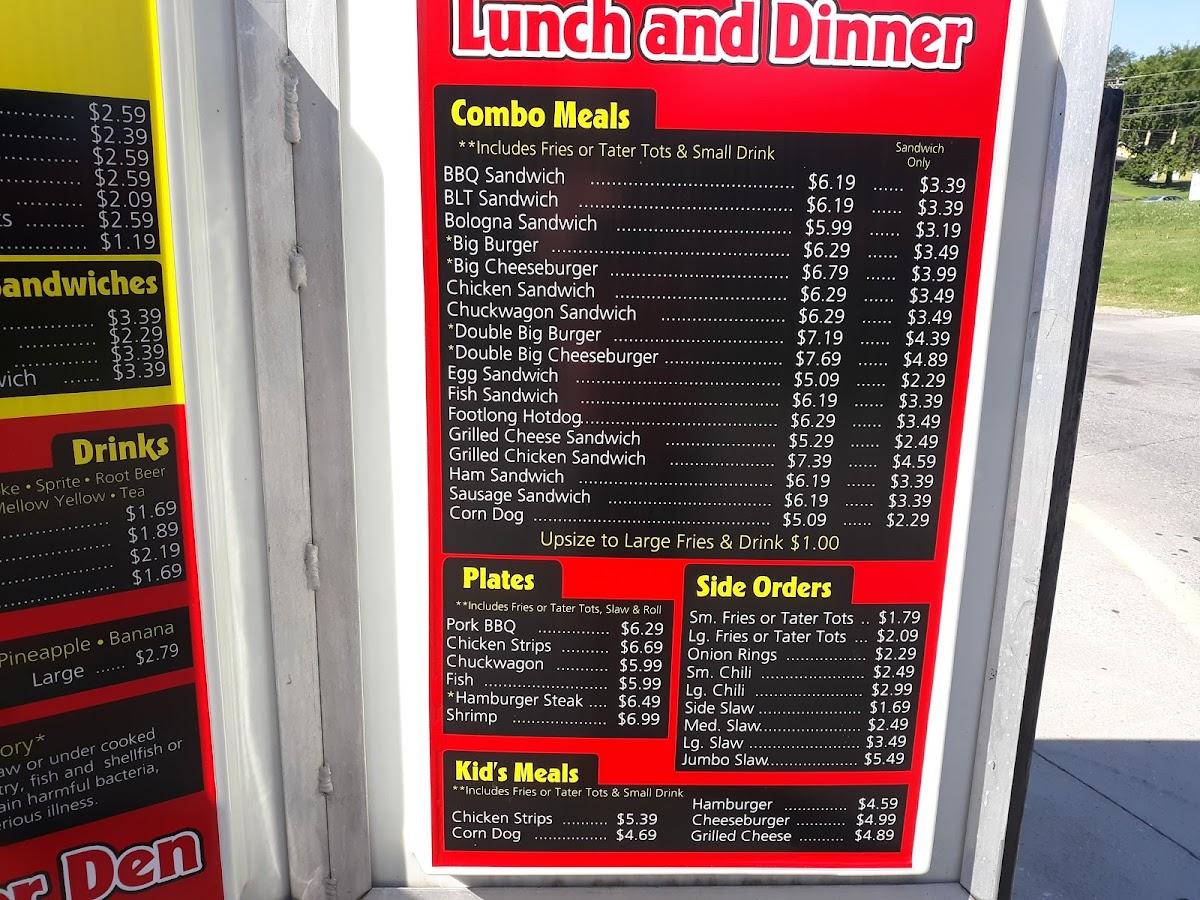 Menu at Burger Den restaurant, Dalton