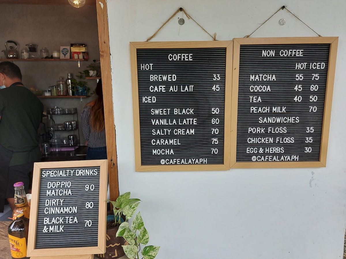 Menu at Cafe Alaya, Magalang