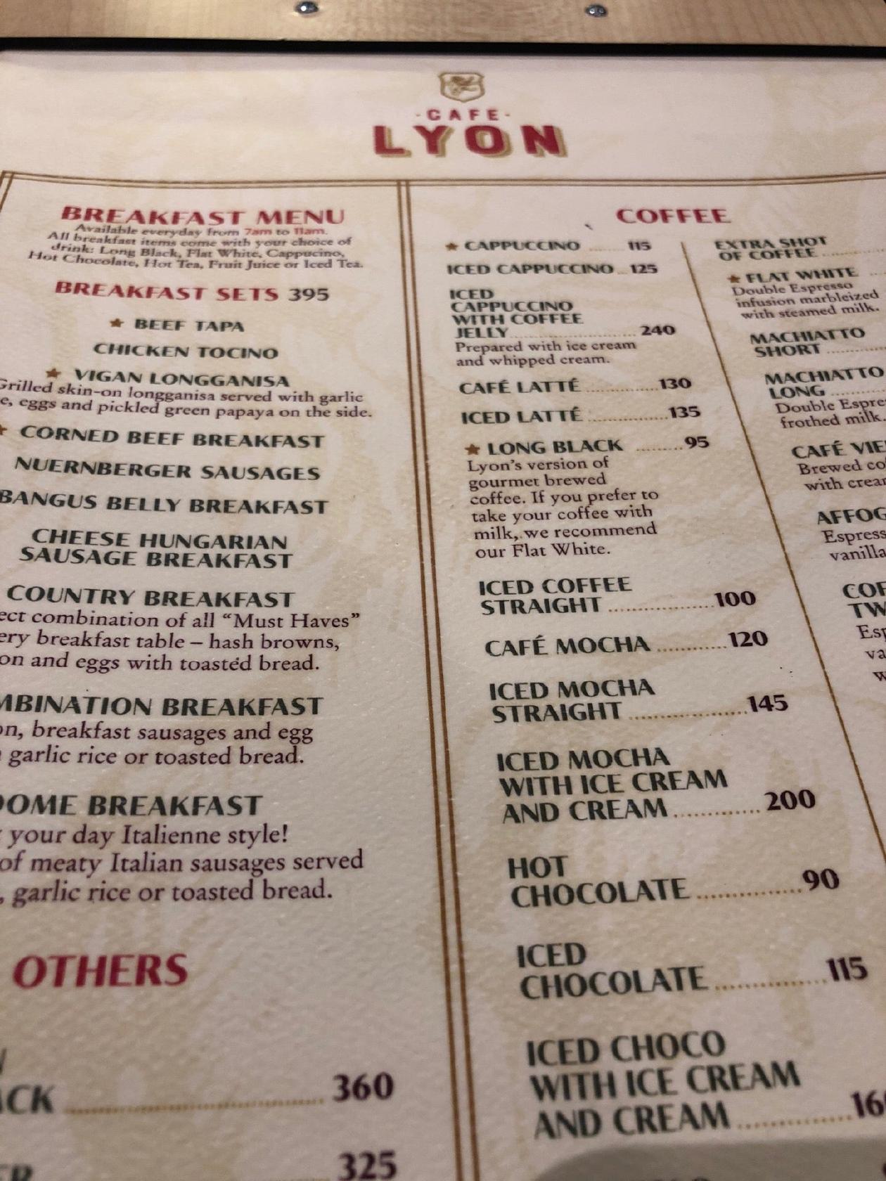 Menu at Cafe Lyon, Mandaluyong, Level 1 Shangri-La Plaza Mall