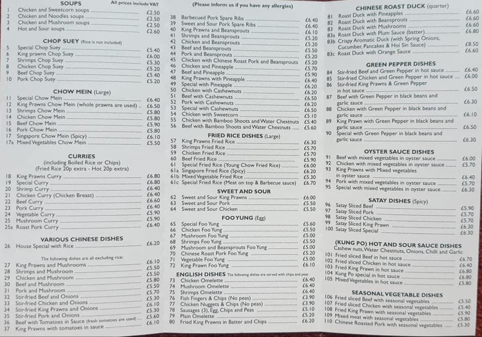 Menu at Daily Chef Chinese fast food, Tiverton