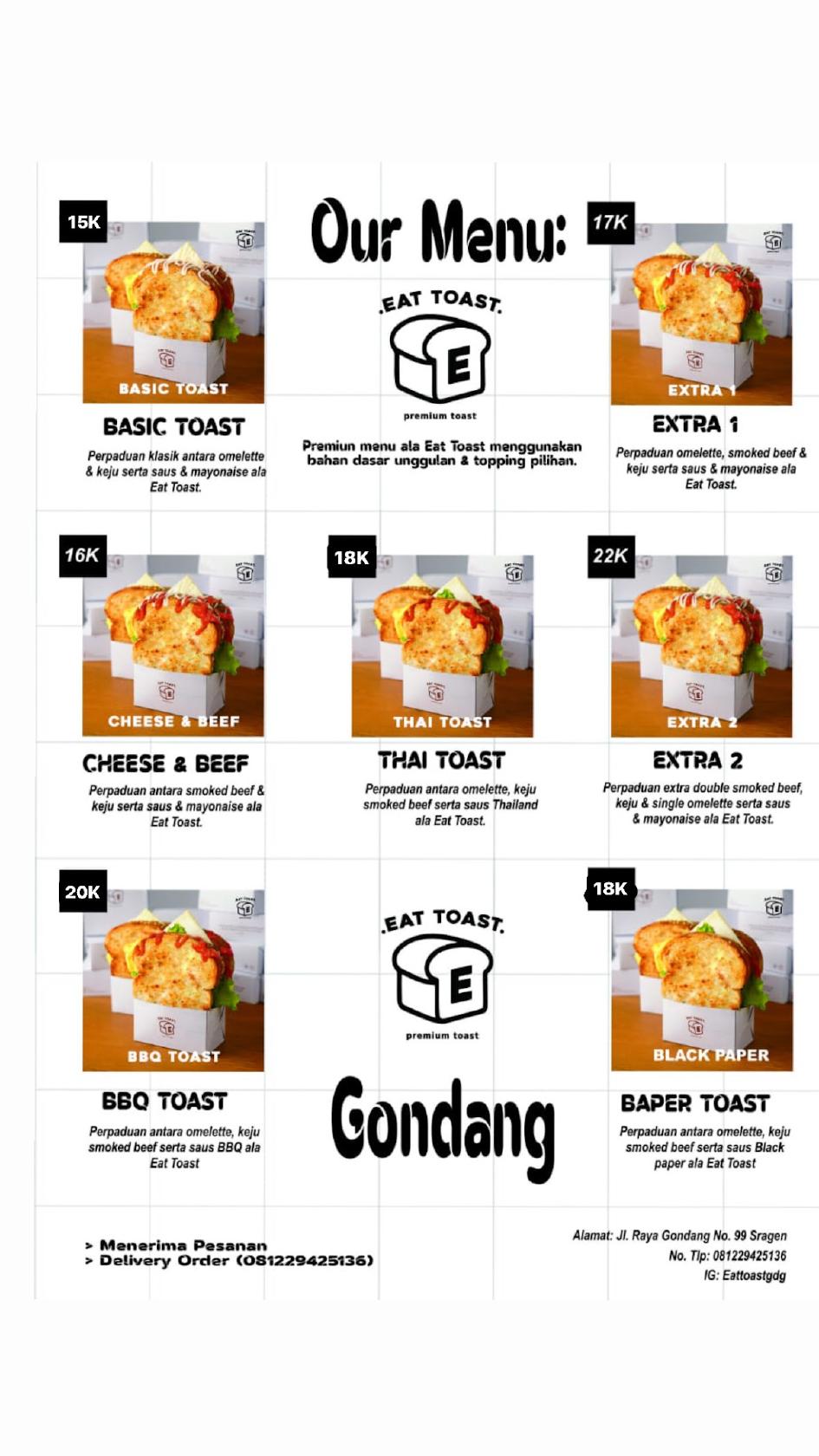 Menu at Eat toast gondang, Karangmalang