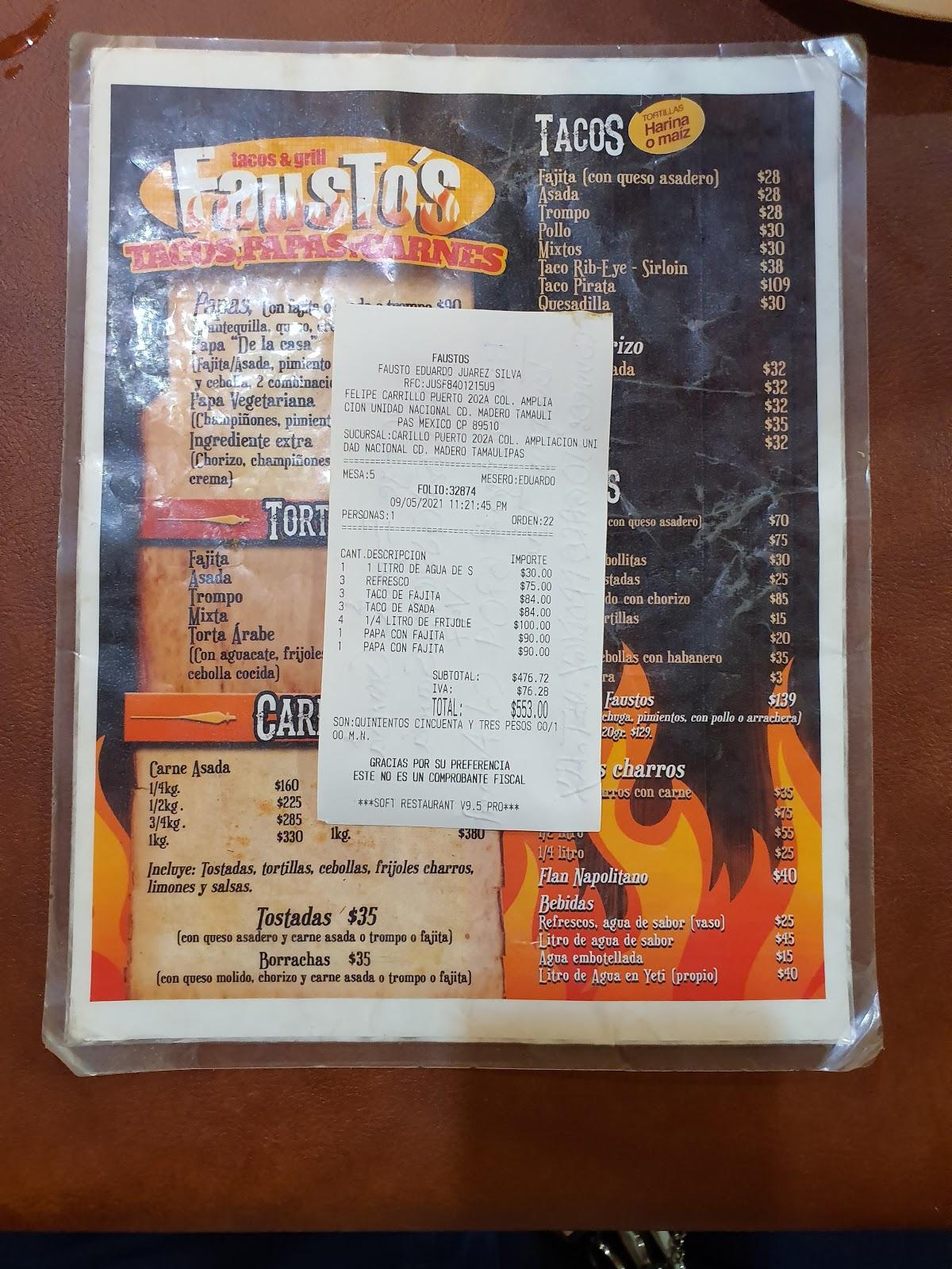 Menu at Faustos Ampliación restaurant, Ciudad Madero