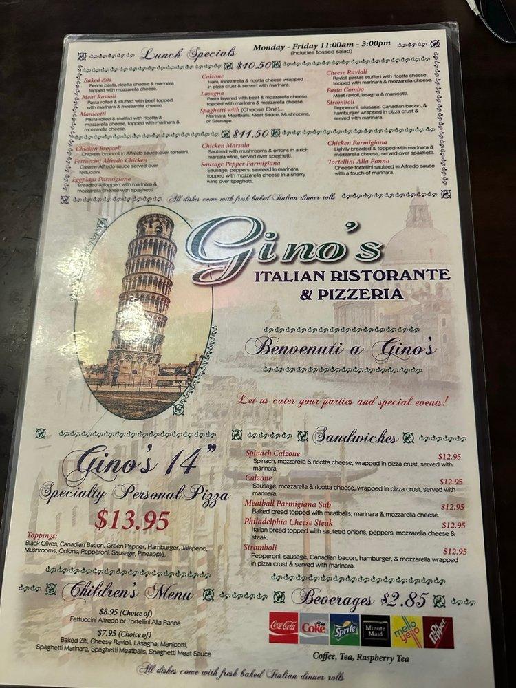 Menu at Gino's pizzeria, Muskogee, 139 W Shawnee St