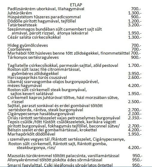 Carta del restaurante Kalamáris Vendéglő, Pécs