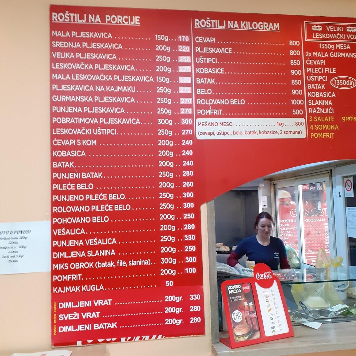 Menu at Kod Pobratima restaurant, Belgrade, Bulevar despota Stefana 204
