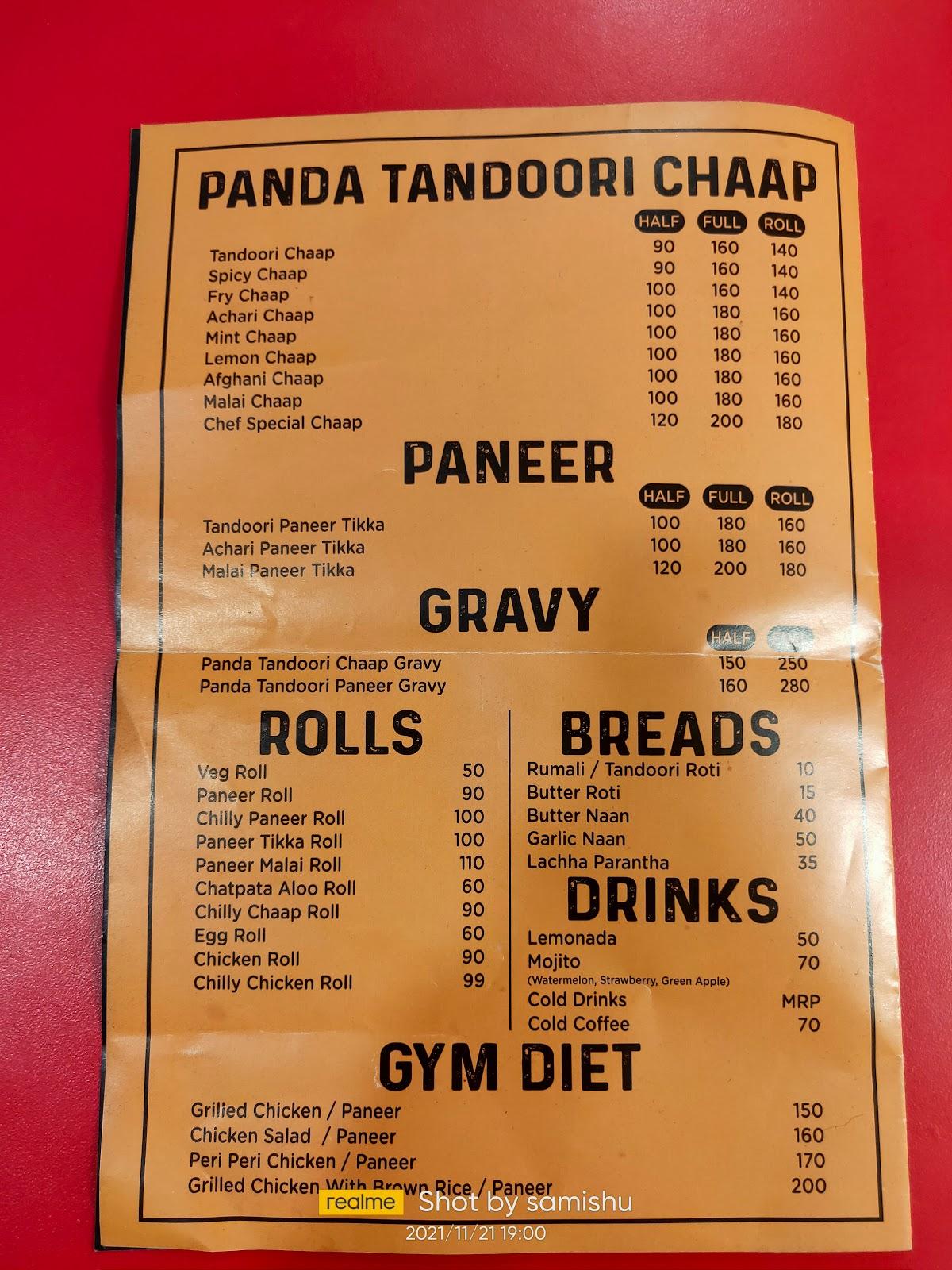 Menu at MOMO PANDA, New Delhi